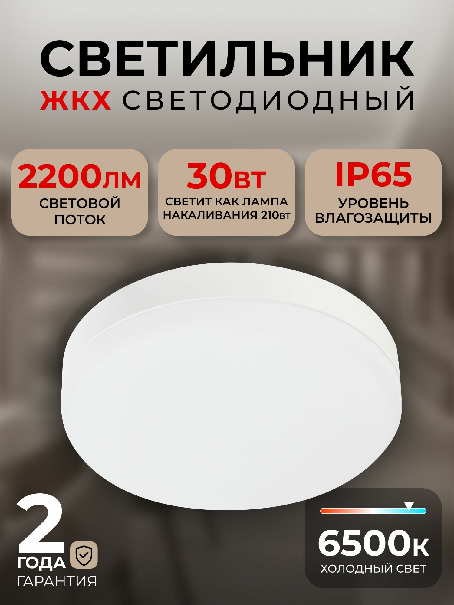 Светильник светодиодный влагозащищенный ЖКХ BT Круг 30Вт/6500K/IP65