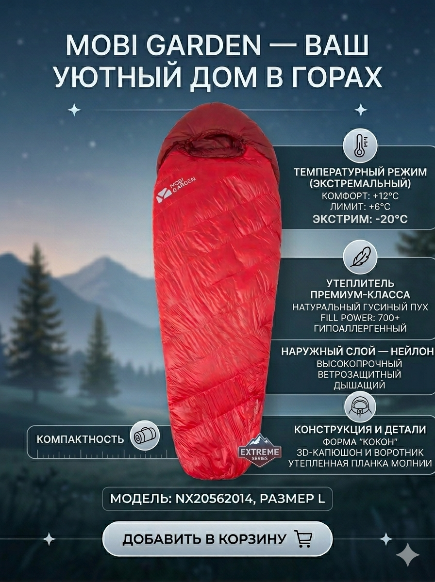 Мешок спальный Mobi Garden красный, L, NX20562014