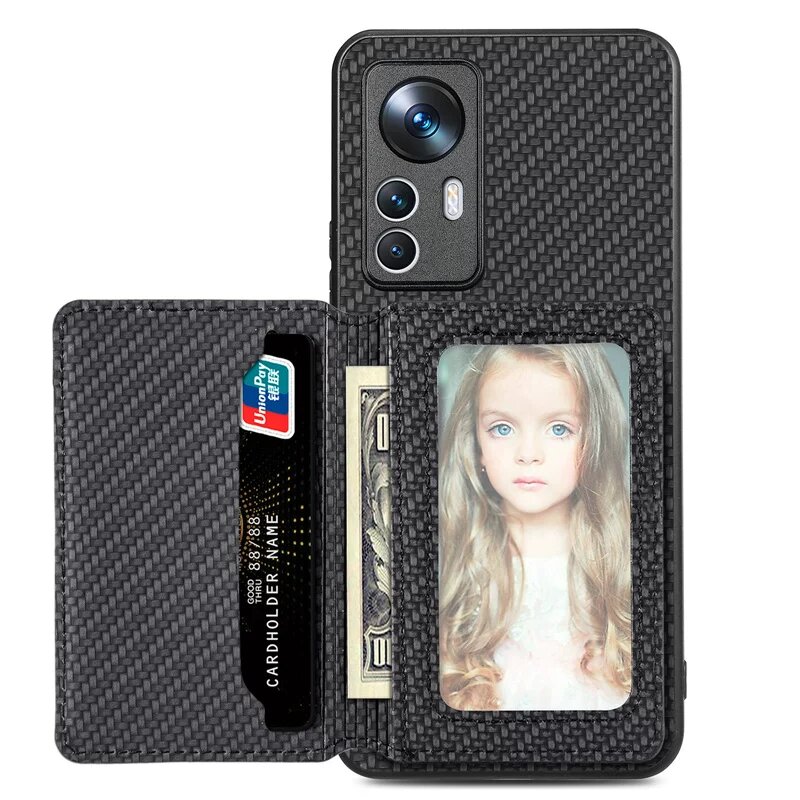 Силиконовый защитный чехол для Xiaomi 13 Lite с волоконным узором и карманом для карт - черный