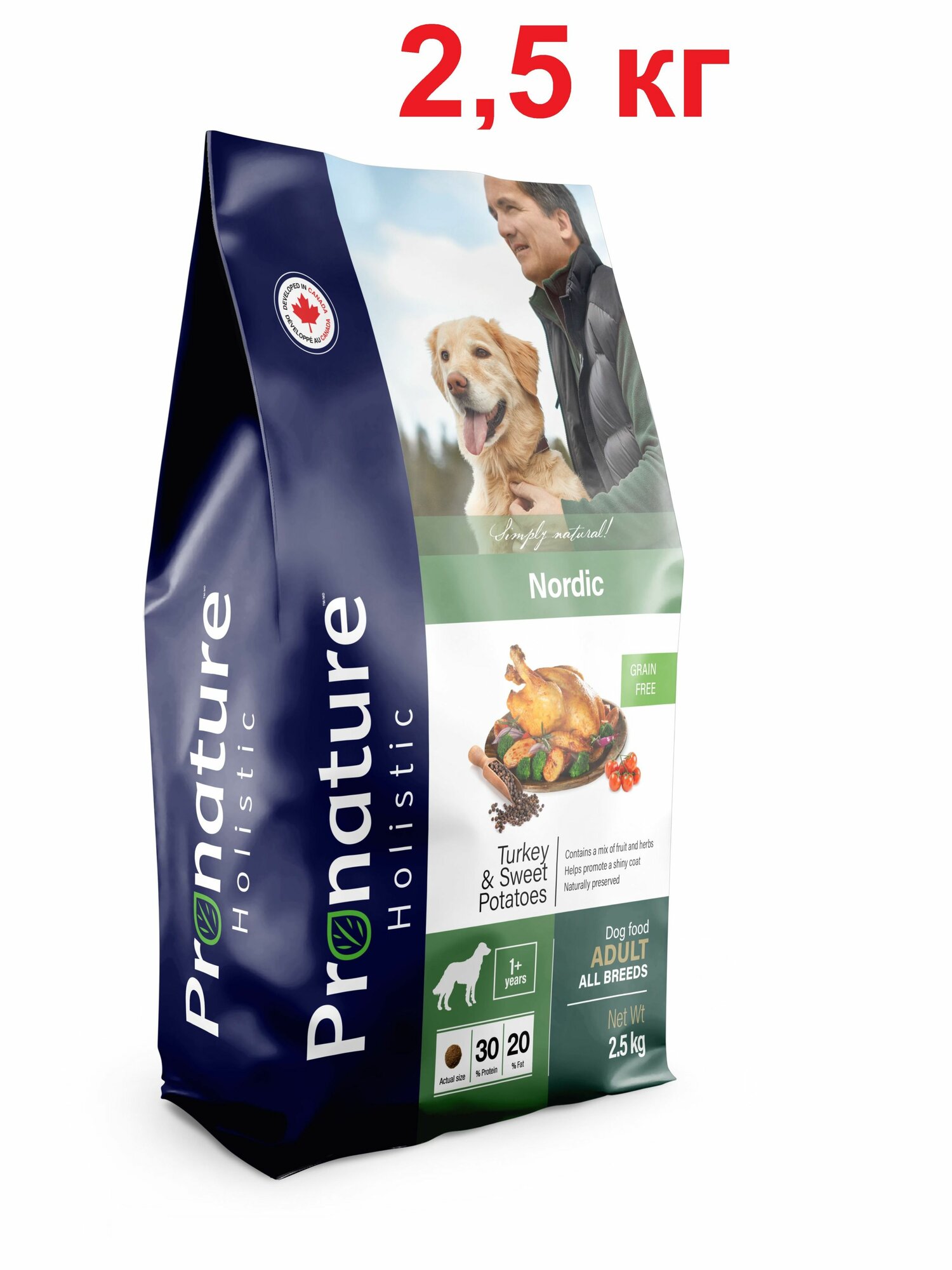 Pronature Holistic Nordic GF - 2,5 кг - сухой беззерновой корм для собак с индейкой и уткой
