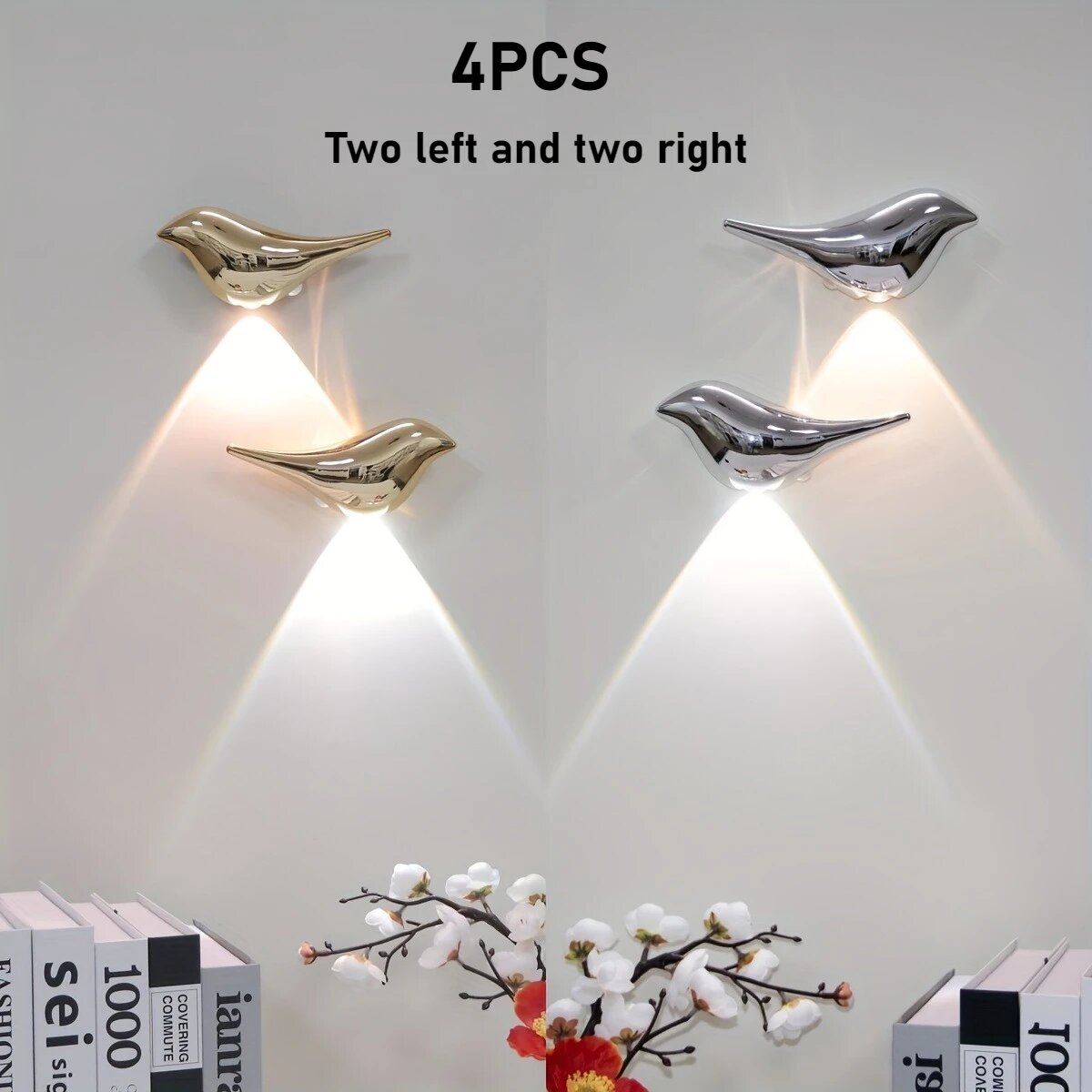 4 штуки USB-зарядные настенные лампы с интеллектуальным датчиком движения в форме птицы, декоративные лампы, бесконтактная установка, регулируемая световая настенная отделка
