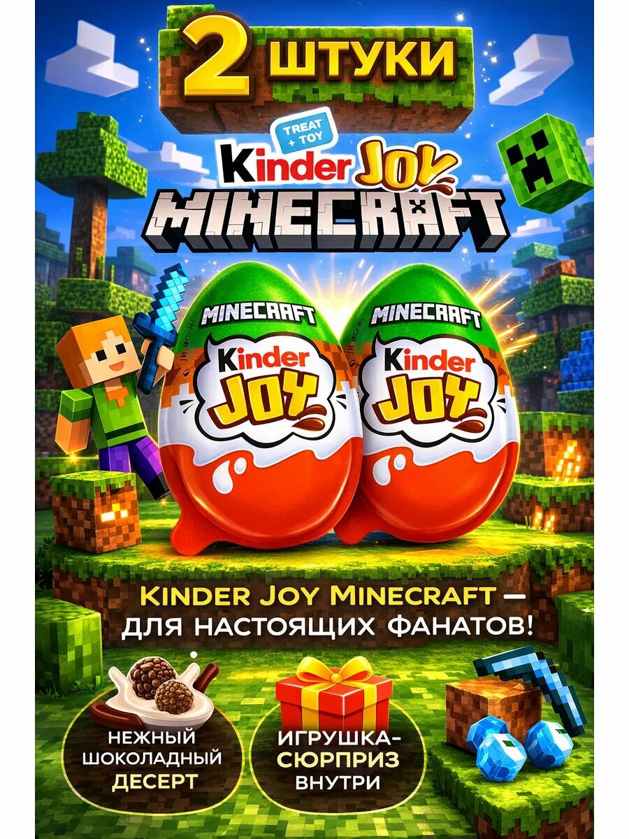 Kinder Joy Minecraft - набор 2 шт. Шоколадное яйцо с игрушкой