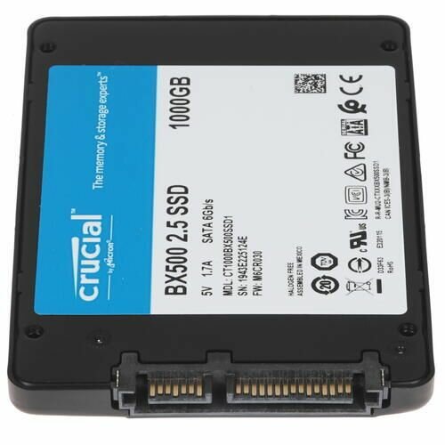 1000 ГБ 2.5" SATA накопитель Crucial BX500 (CT1000BX500SSD1) - SATA, чтение - 540 Мбайт/сек, запись - 500 Мбайт/сек, 3D NAND