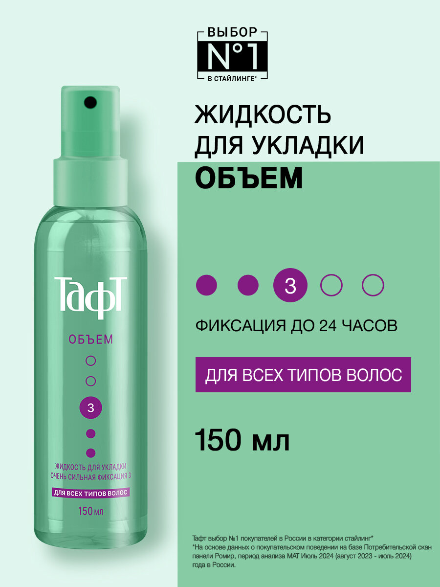 Тафт Объем Жидкость для укладки, сильная фиксация, термозащита, 150мл