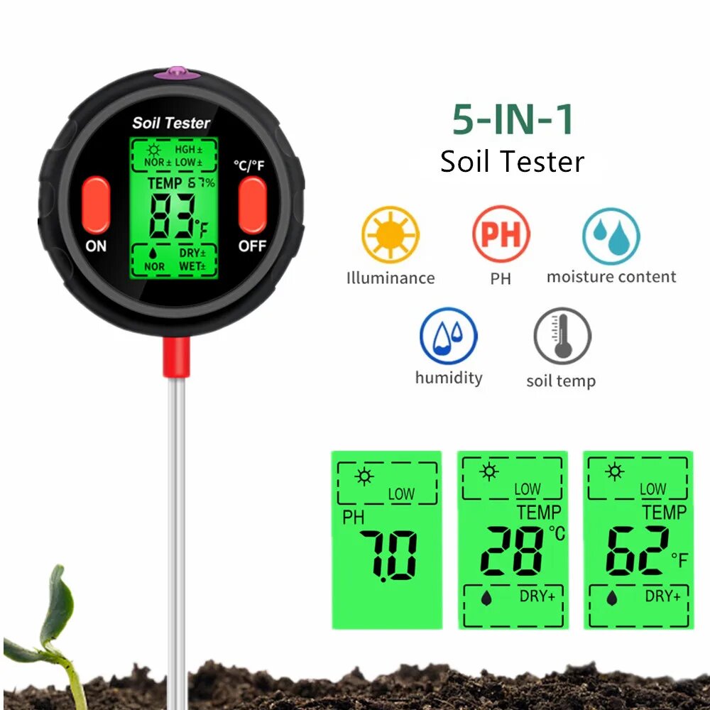 5-в-1 Soil Tester, pH-метр почвы, Цвет: E