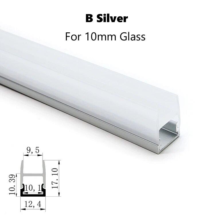 Алюминиевый профиль для светодиодов со стеклянным слоем для стеклянных полок шкафов толщиной 5 мм, 8 мм, 10 мм, 12 мм, муфт, клеевок, ламп, подсветки витрин, баров, лент светодиодов