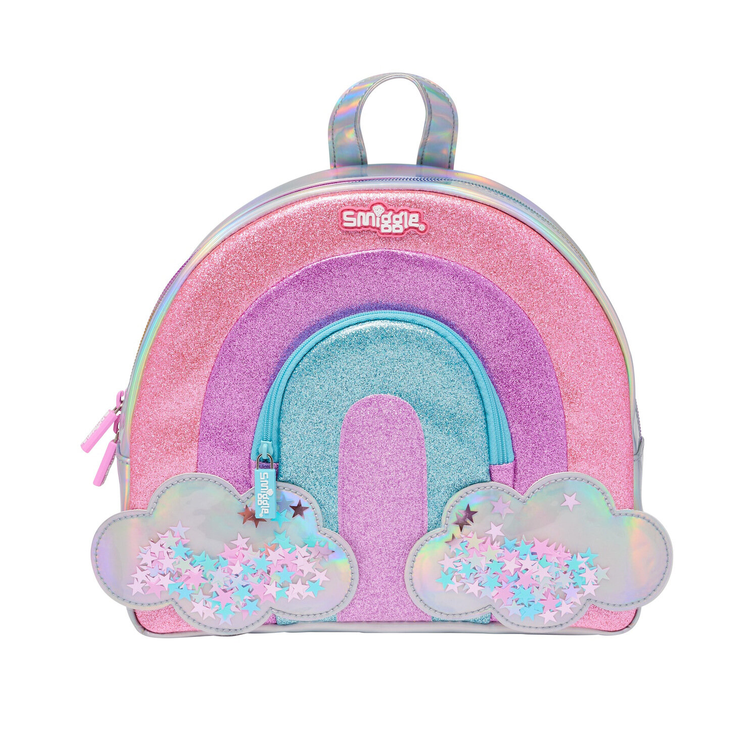 Рюкзак Smiggle "Детский сад", для детей 1-3 лет, серебристый, в форме радуги