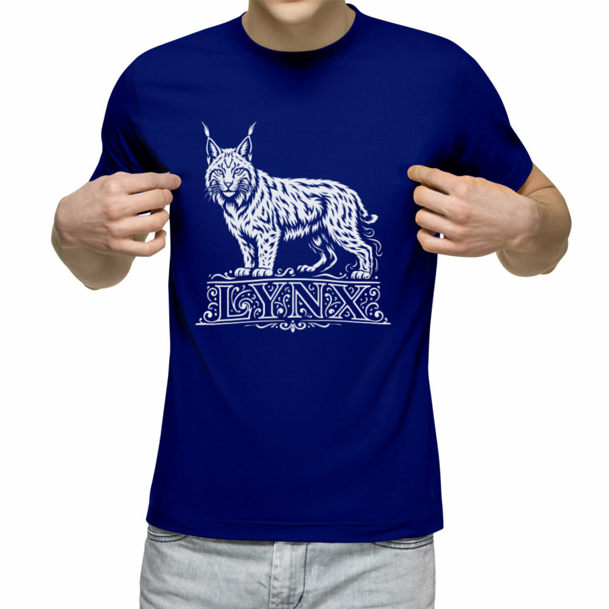 Мужская футболка «Мистическая рысь - Lynx (надпись)» (синий, 2XL)
