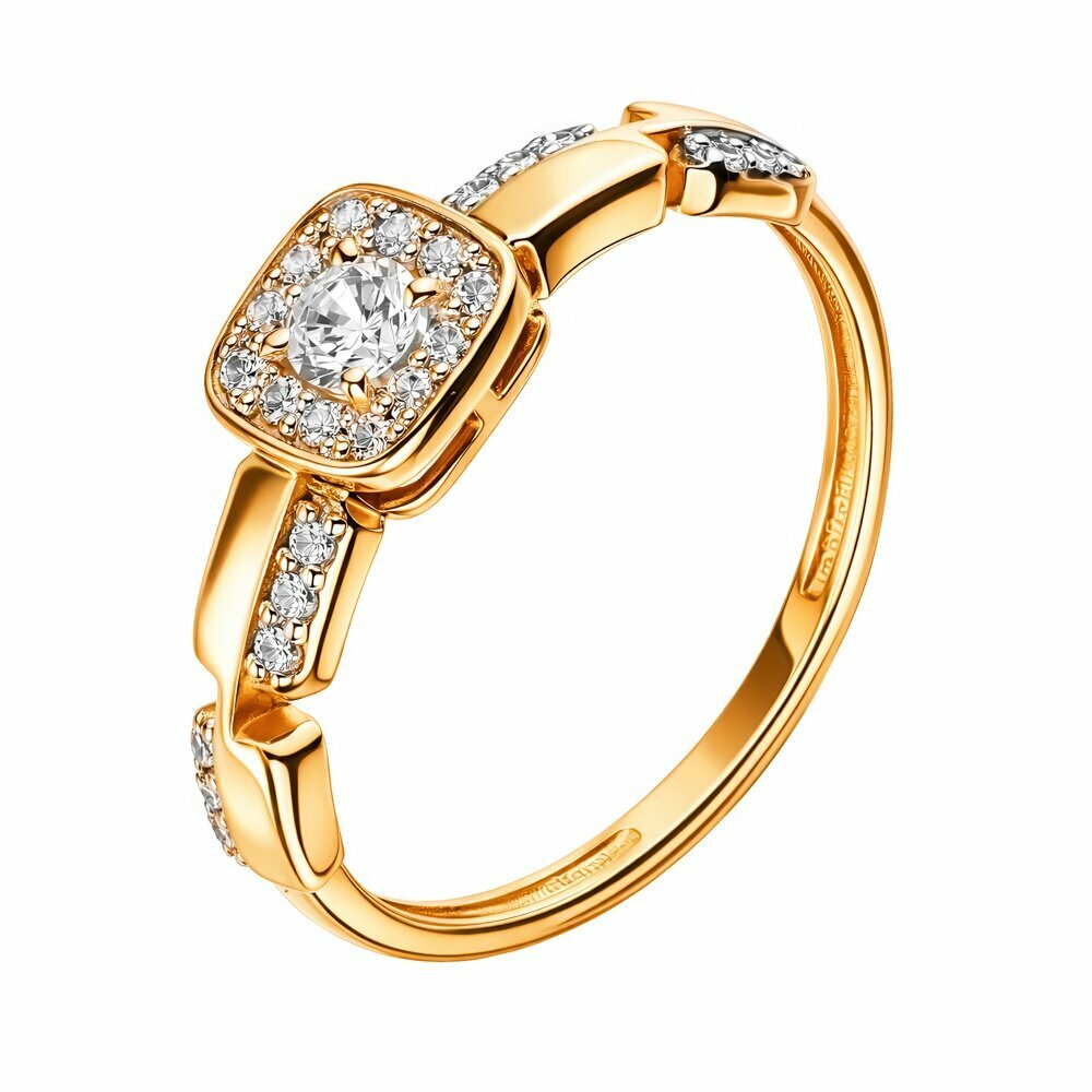 Кольцо, красное золото, 375 проба, золочение, фианит