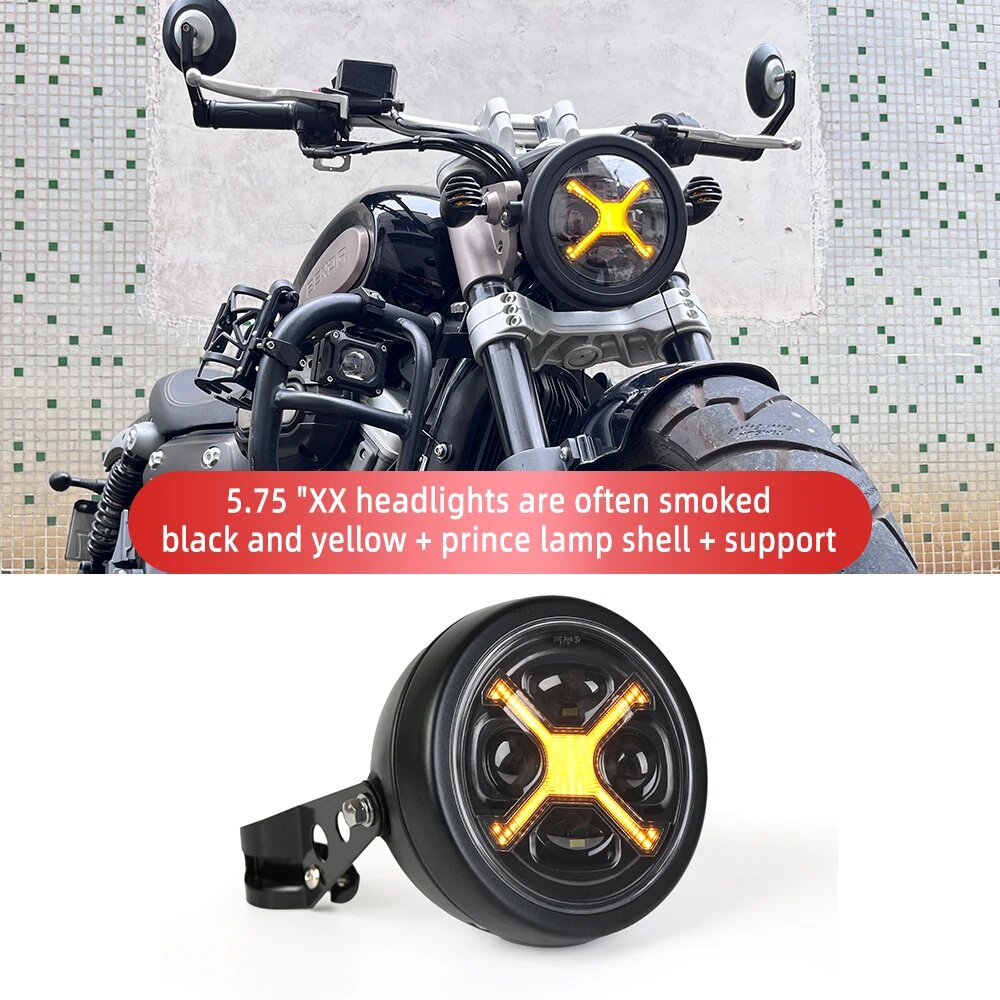 Комплект светодиодных фар Amber X DRL 5-3/4 дюйма, проекционные фары Black Knight для Harley Dyna Street Bob Super Glide