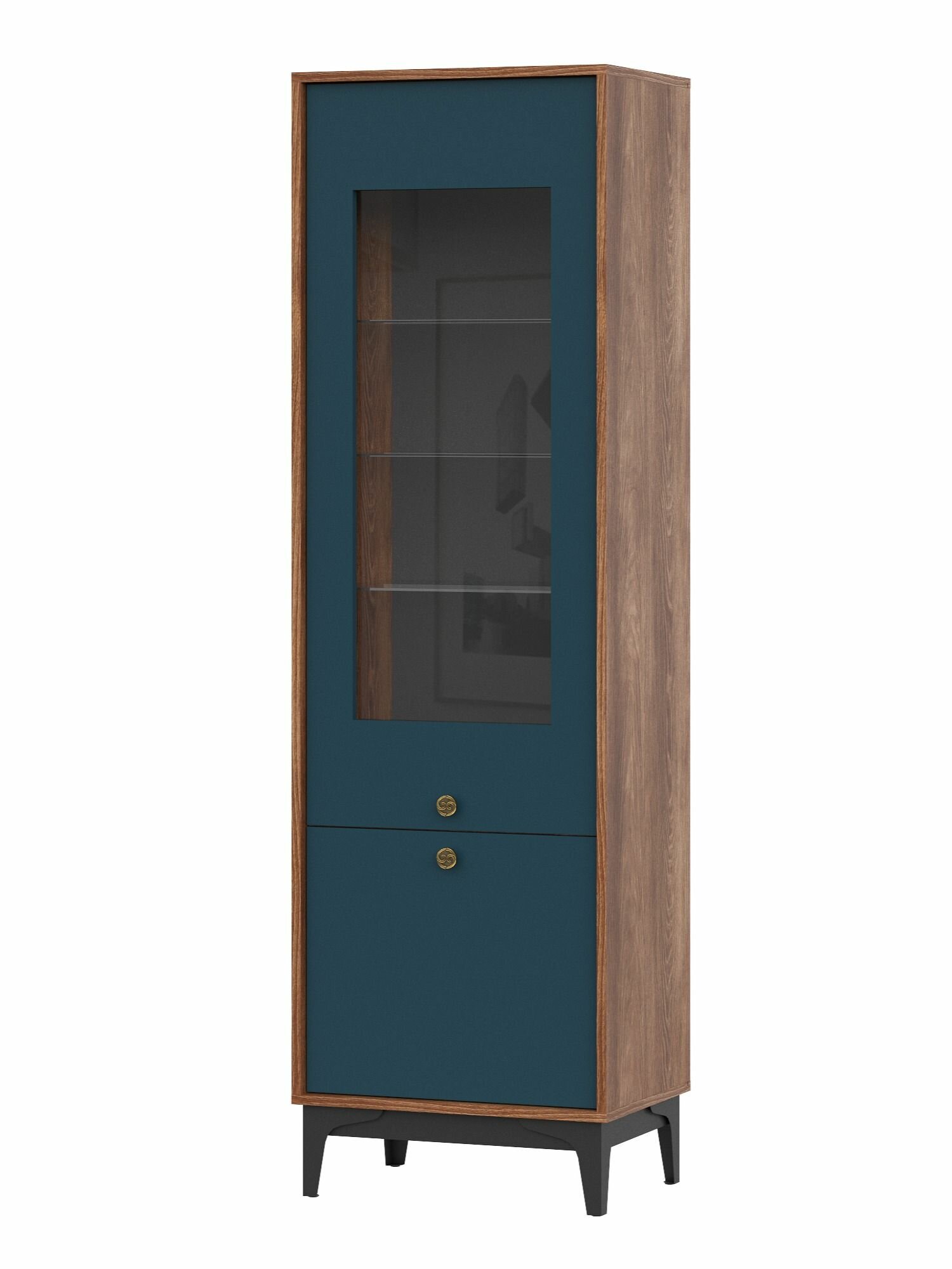 Шкаф-сервант ШКС-1 BRASS, размер 53х181х39см, цвет Каштан/Синий
