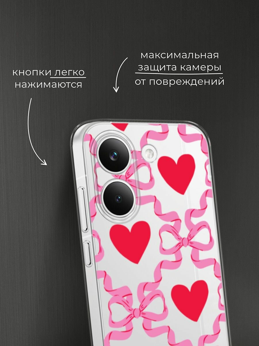 Чехол на Poco X8 Pro / Поко X8 Про с принтом Hearts and ribbons 2, прозрачный — фото 1