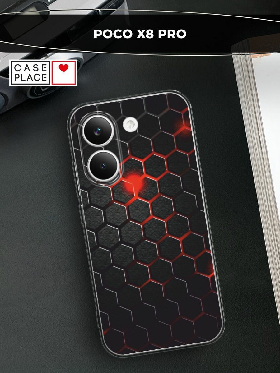 Чехол на Poco X8 Pro / Поко X8 Про с принтом Фон соты красные