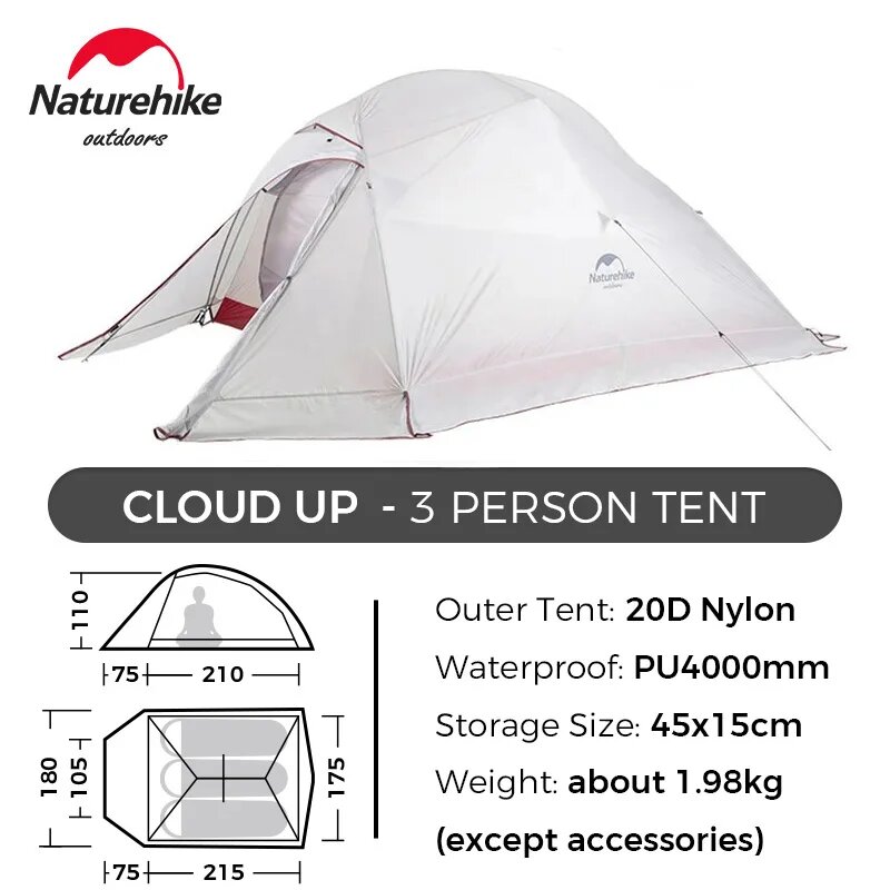Тент Naturehike Cloud Up 1 2 3 Ультralегкий туристический тент Двухслойный водонепроницаемый тент Туристический тент для походов и альпинизма с матрасом
