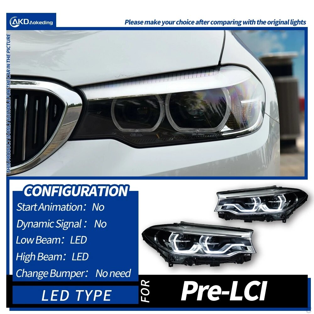 Фары AKD Car Lights для BMW G30 G38 525i 530i 535i G38 F90 2018-2022 LED фары передние с дневными ходовыми огнями LED для модернизации