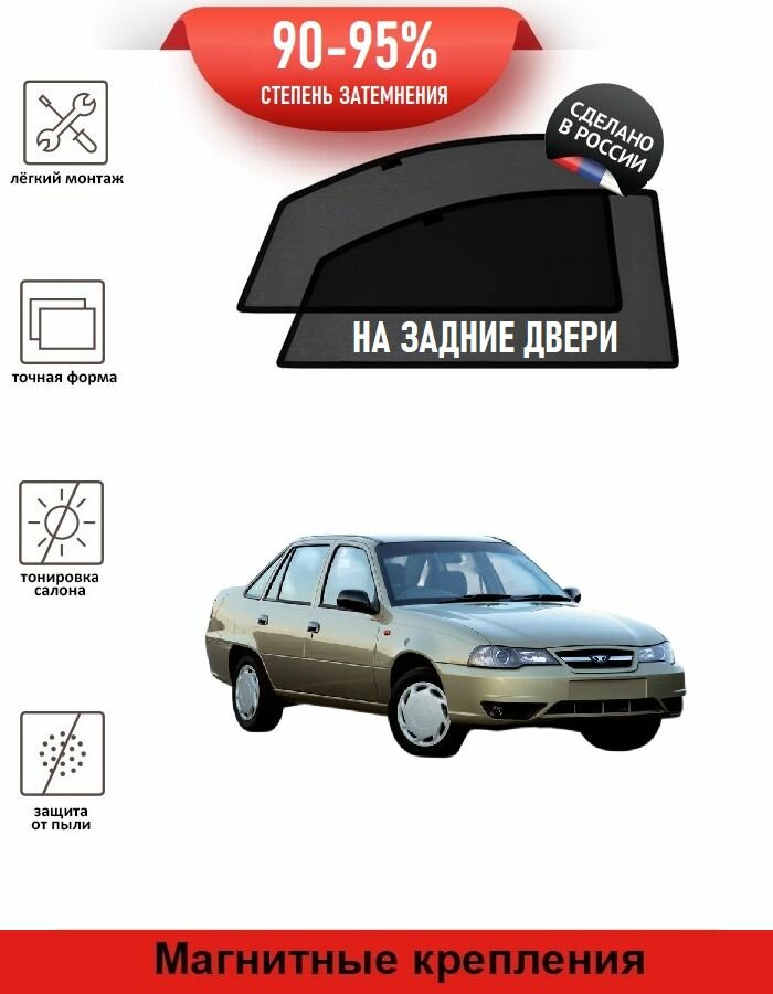 Автошторки LATONIK на Daewoo Nexia, 1, 2рестайлинг (N150) (2008-2016) на задние двери на магнитах