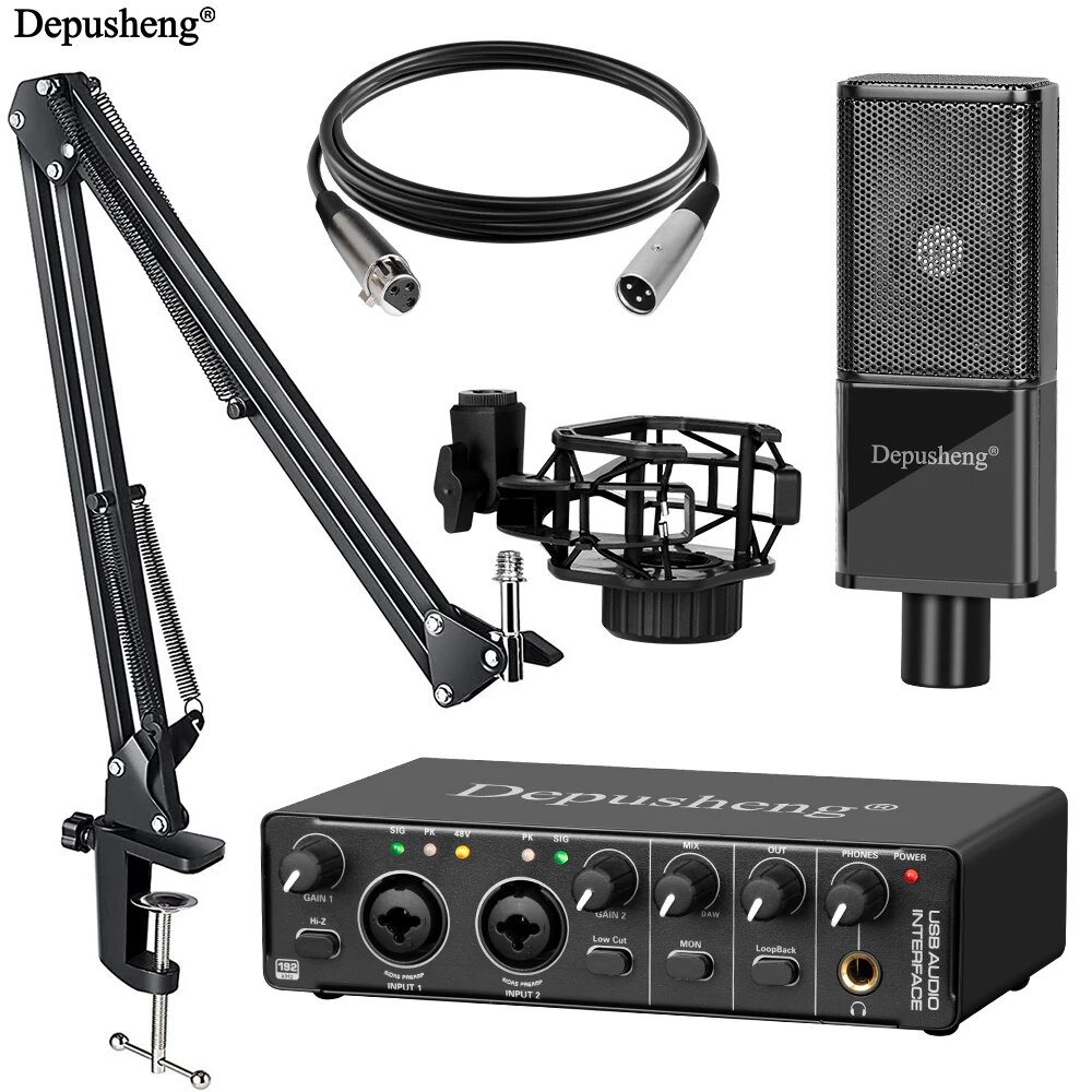 DEPUSHENG Микрофон Конденсаторный MD32-V12 с Аудиоинтерфейсом
