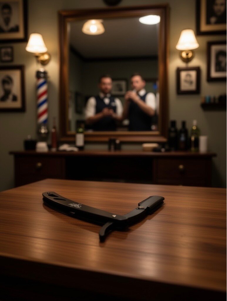 "SALON"Бритва - опасная металл, черная ручка G-033
