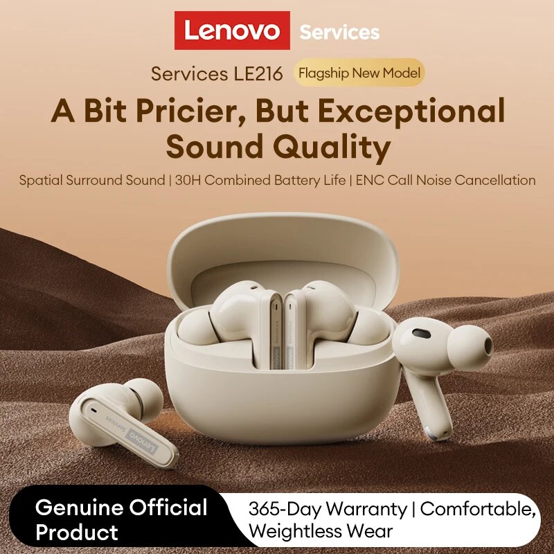 Беспроводные наушники Lenovo LE216 ANC Bluetooth 6.0 Beige