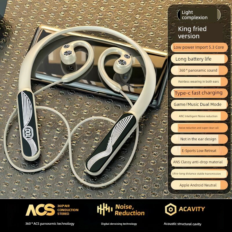 Наушники Bluetooth с цветом светлого оттенка для курьеров, звучание ACS Surround, Bluetooth 5.4 двойной чип, 2000 часов