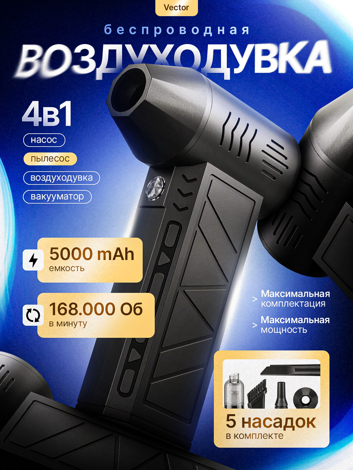 Воздуходувка пылесос турбо портативная аккумуляторная, Ветродуйка с функцией пылесоса / Воздуходувка для компьютера, Турбовентилятор