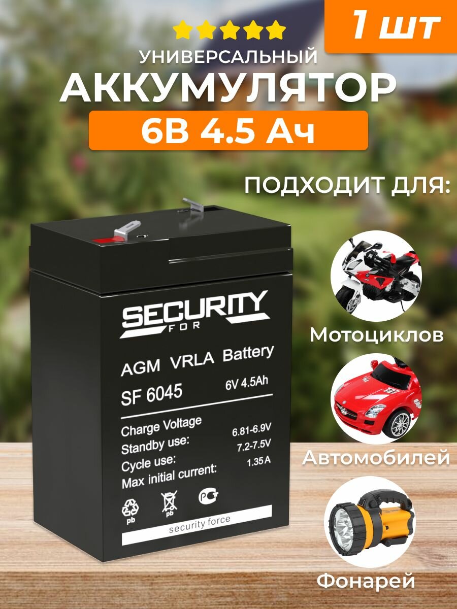 Аккумулятор для детского авто и мотоцикла 6В 4,5А/ч