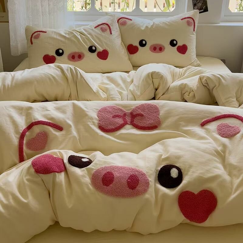 Комплект постельного белья Kawaii yellow Pig 3 шт, 150X200cm(4pcs), жёлтый