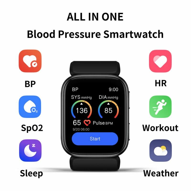 YHE Умные часы для измерения артериального давления 24/7 Blood Pressure Smartwatch BP Doctor Fit