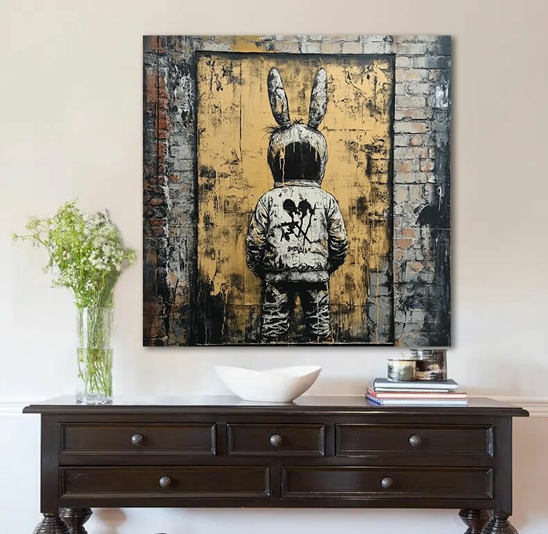 Бэнкси / Banksy - картина в офис / современная картина на холсте, уличное искусство, 40х40 см.