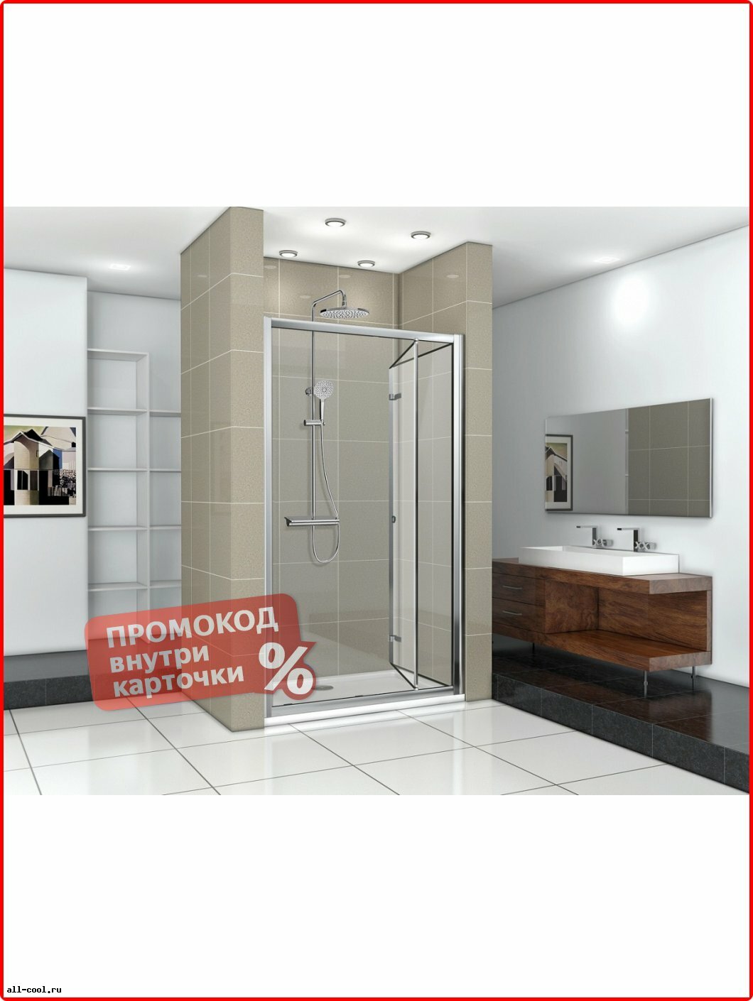 Душевая дверь в нишу CerutiSPA Vita 90x195, прямоугольная, прозрачное, 5 мм, складные, серебристый — фото 1