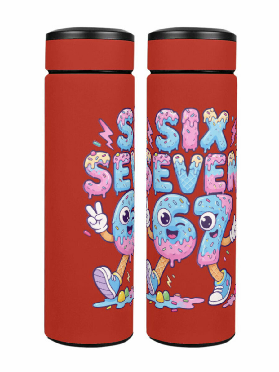 Термос «six seven мем сикс севен 67 брейнрот» (красный)