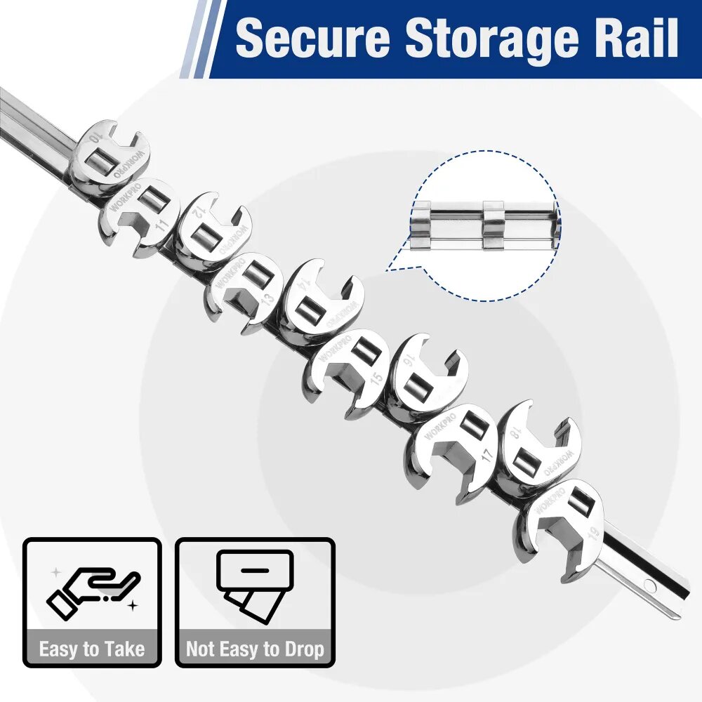 Набор гаечных ключей WORKPRO 10PCS 3/8" Drive Crowfoot Flare, метрический