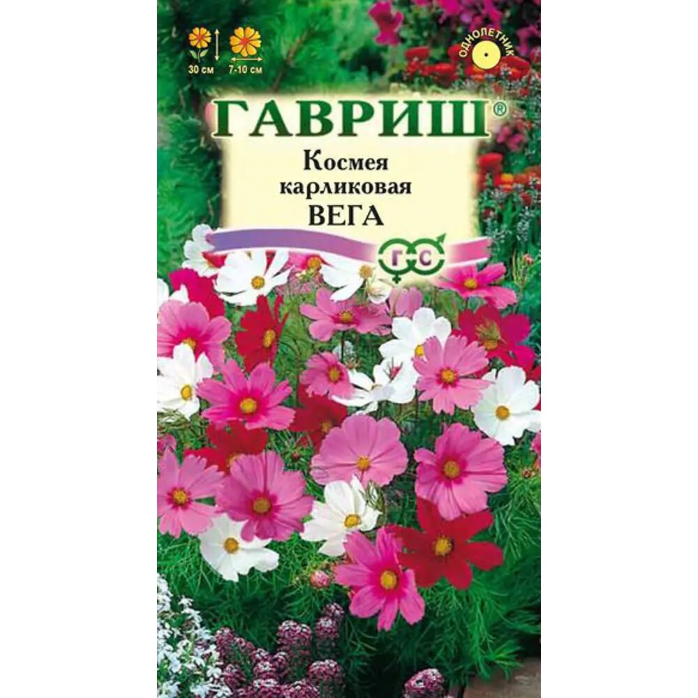 Космея Вега бело-розовая смесь 0.5 г, для дачи, сада, огорода и на рассаду