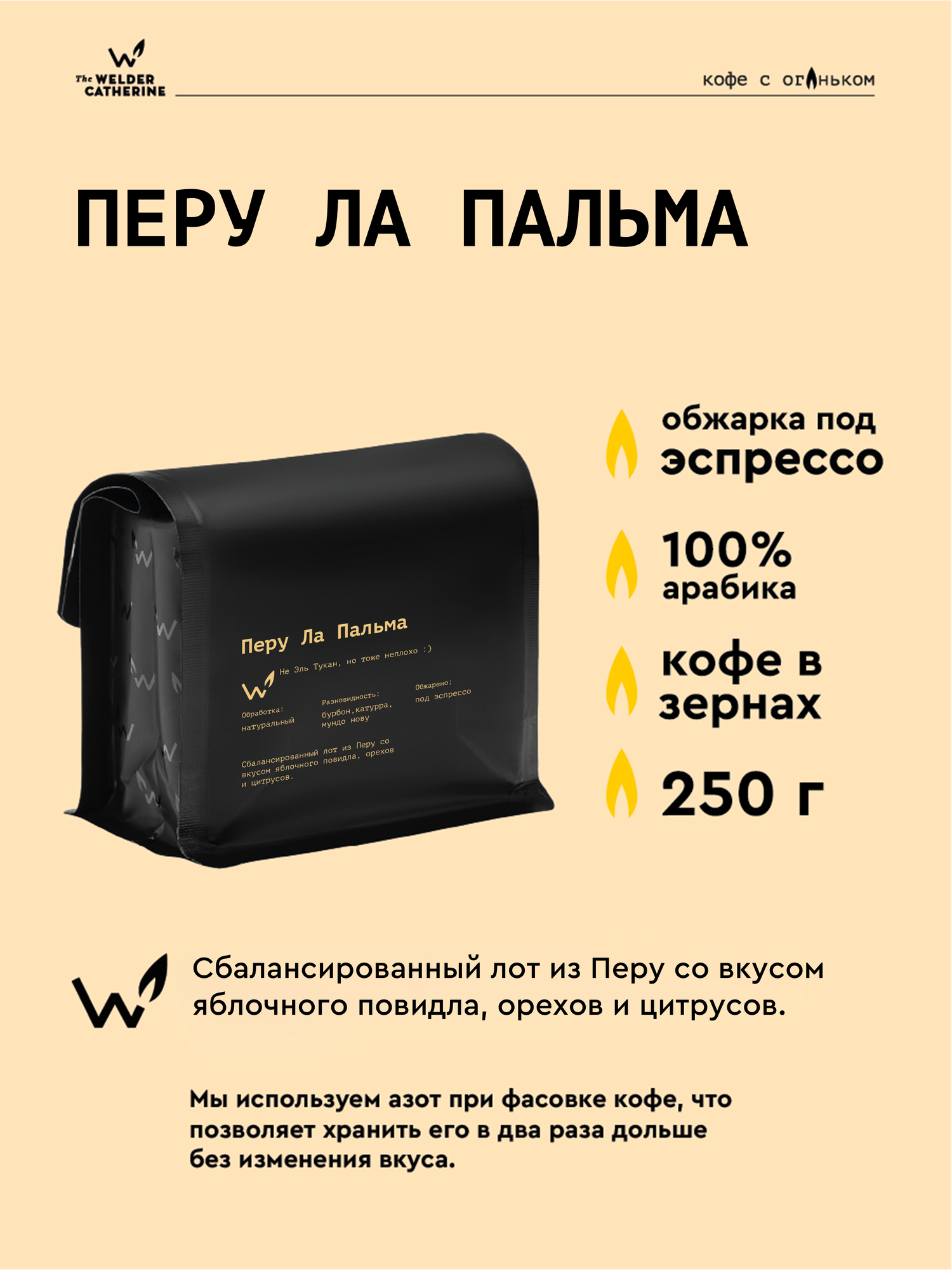 Кофе в зернах Сварщица Екатерина "Перу Ла Пальма" под эспрессо - 250гр