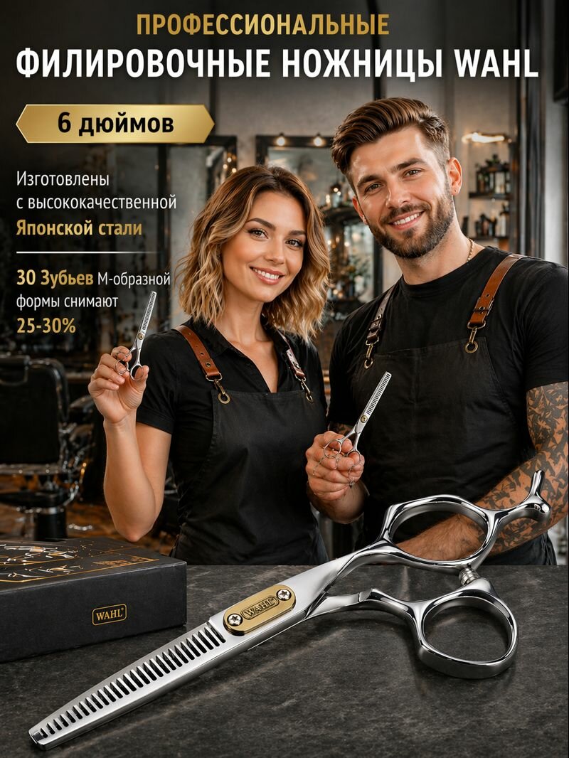 Филировочные ножницы Wahl M-образные, нержавеющая сталь, серые, 6"