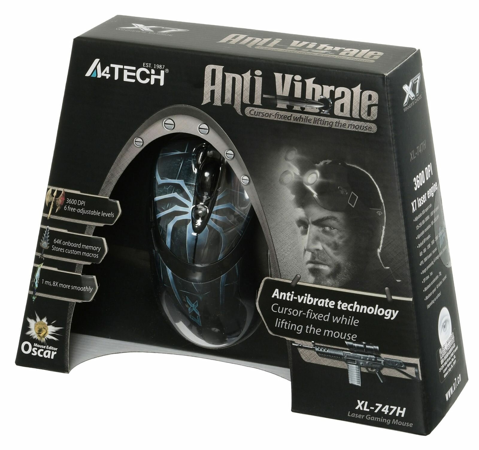 Компьютерная мышь A4Tech Oscar Editor рисунок, голубая лазерная 3600dpi USB 6but (XL-747H (BLUE SPIDER))
