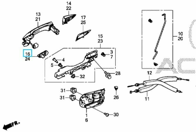 Сиденье, наружн. ручка прав. задн. двери (A); Артикул Honda/Acura: 72643TZ3A01 (Оригинал)