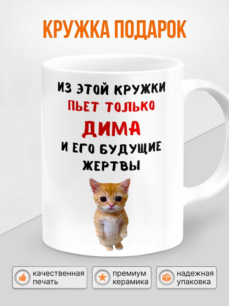Кружка с приколом с котиком с именем Дима, 330 мл, 1 шт.