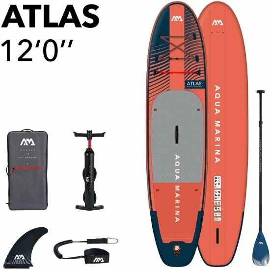 Сапборд для плавания Aqua Marina Atlas 366х86х15см, насос, лиш, киль, ремнабор, сумка, до 180кг