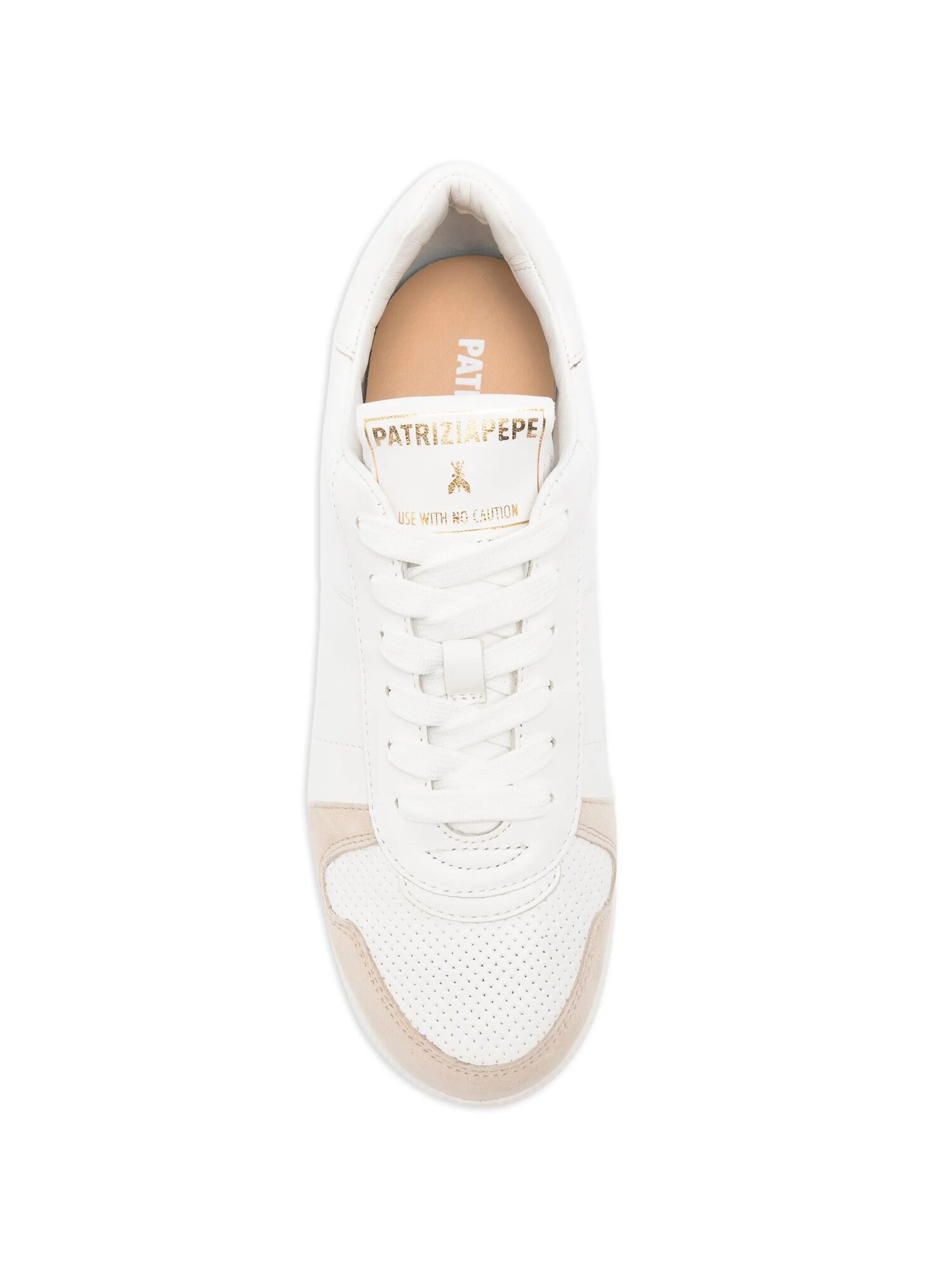 Кроссовки PATRIZIA PEPE Suede-panelled leather sneakers, размер 36 EU, бежевый/белый — фото 1
