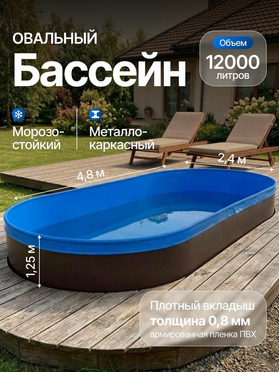 Бассейн овальный 4,8х2,4х1,25м плотный вкладыш 900мкр, морозостойкий