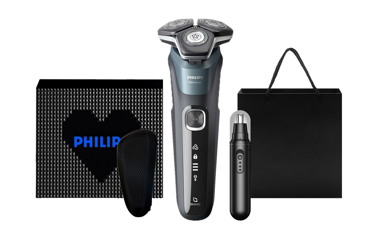 Электробритва роторная мужская PHILIPS S5832 Smoke Blue Regular Gift Boxes (Storage Bags+Nose Hair Trimmers)