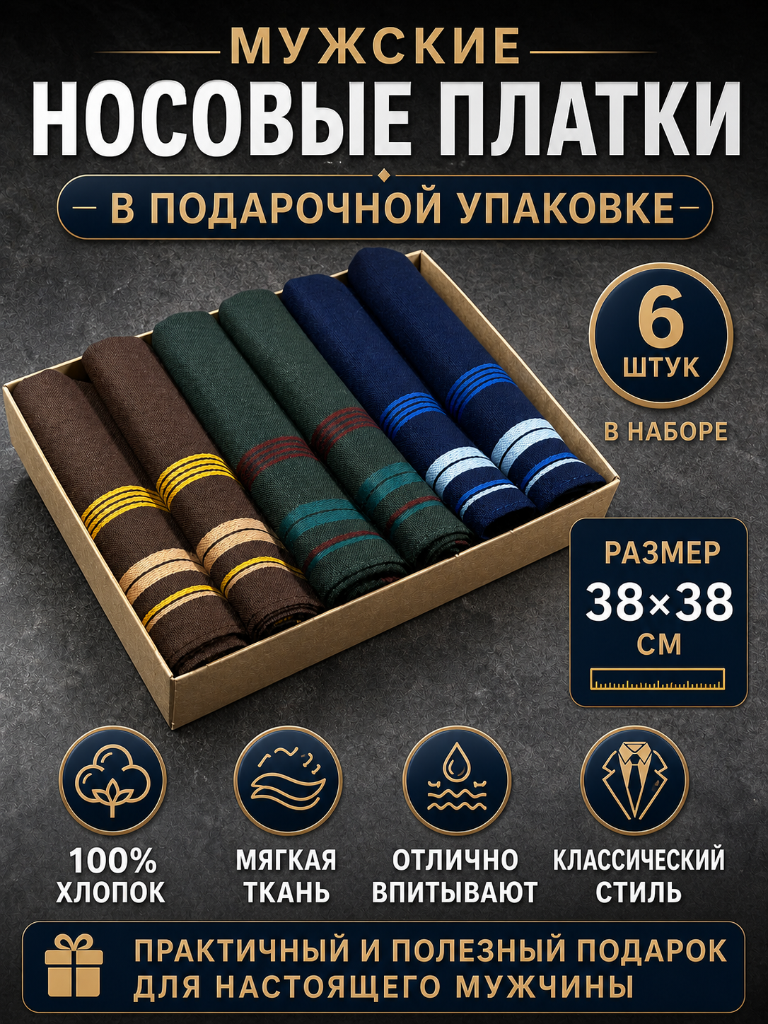Носовой платок , 6 шт., бежевый