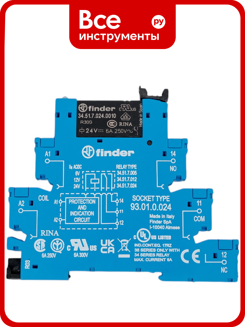 Интерфейсный модуль реле Finder, 1 CO конт. 6а /= 24в Ac/Dc, винт. зажимы,