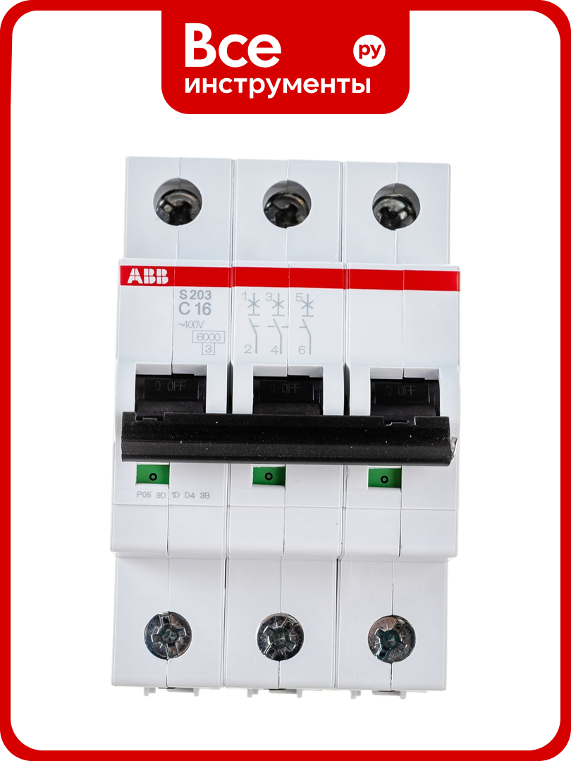 Автомат модульный ABB 3п C S203 6кА 16А 2CDS253001R0164, тип монтажа DIN‑рейка, степень защиты IP20, цвет корпуса серый