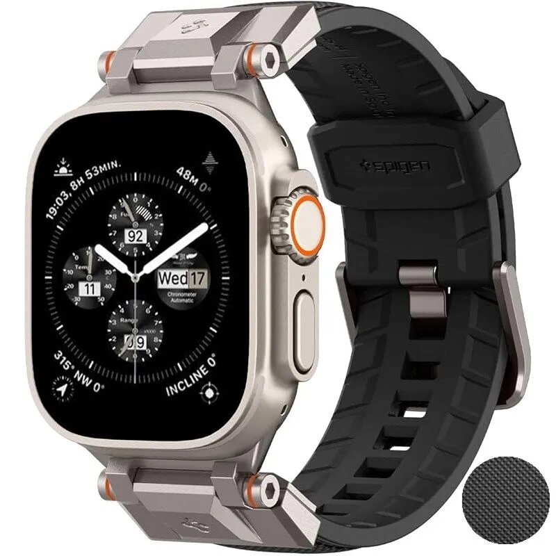Spigen DuraPro Armor разработан для Apple Watch серии 42мм / 44мм / 45мм / 49мм с прочным металлическим соединением и кожаным ремешком