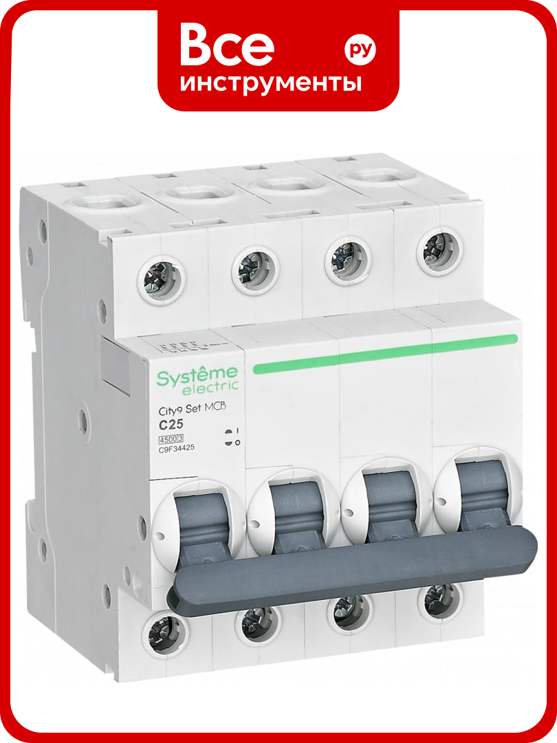 Автоматический выключатель Systeme Electric City9 set ав с 25а 4p 4.5ka 400в (ранее EZ9F34425) C9F34425, пластиковая