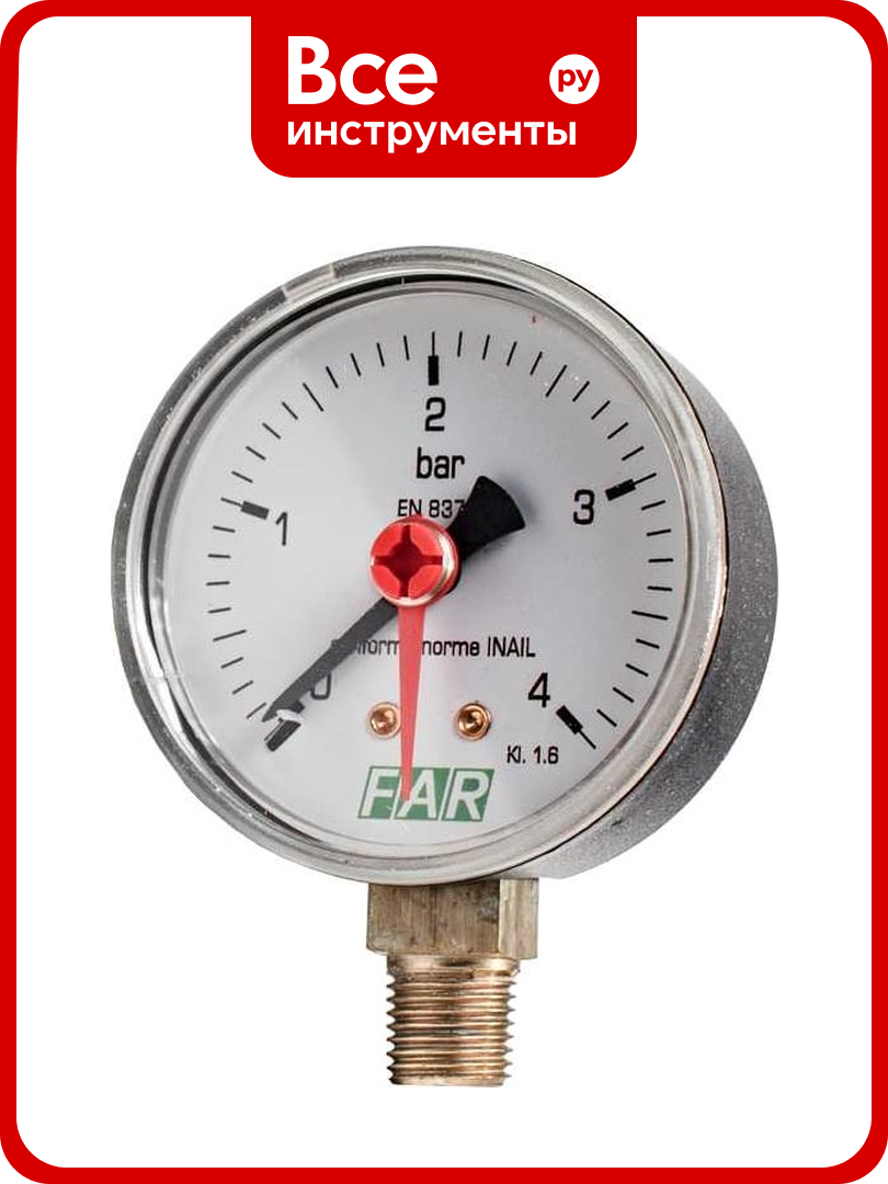 Манометр FAR 1/4", 0-4 бар, - 20-80 C, O 63 мм FA 2500 R04, радиальное соединение, защита