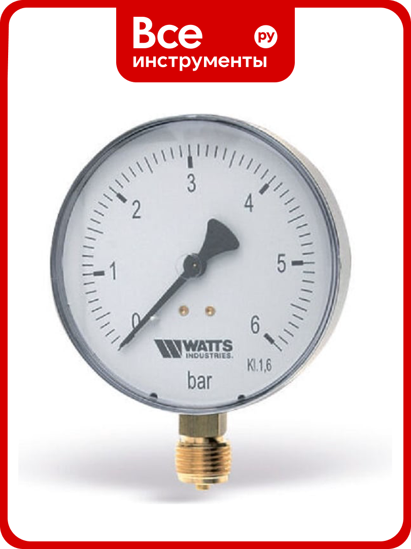 Манометр Watts Верт.100-1/2-10bar F+R250 (MRS) 0322610 (с красной стрелкой) PA5510BD03 10008087