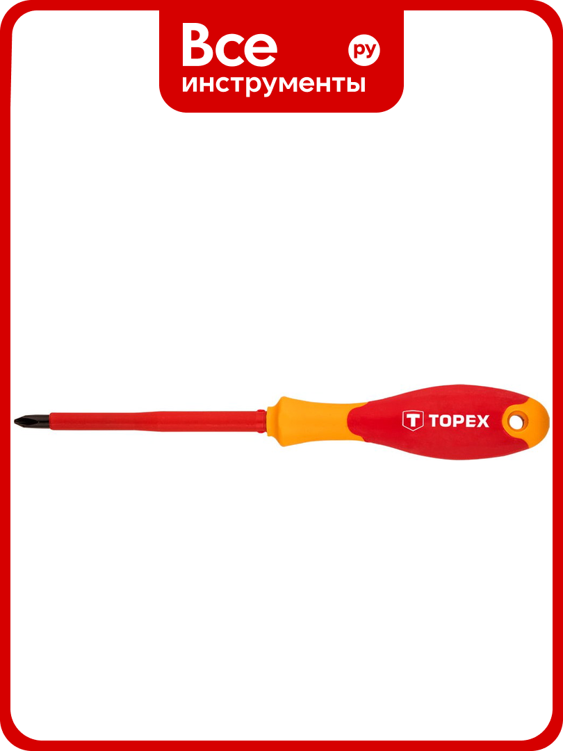 Крестовая отвертка TOPEX PH 1000 В 39D476, из высококачественной, двухкомпонентная рукоять, диэлектрическое покрытие